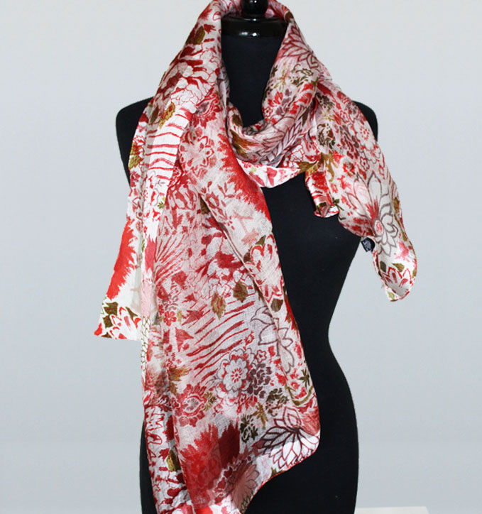 Artisan Summer Wool & Silk Wrap - Red - Pashmina Passion