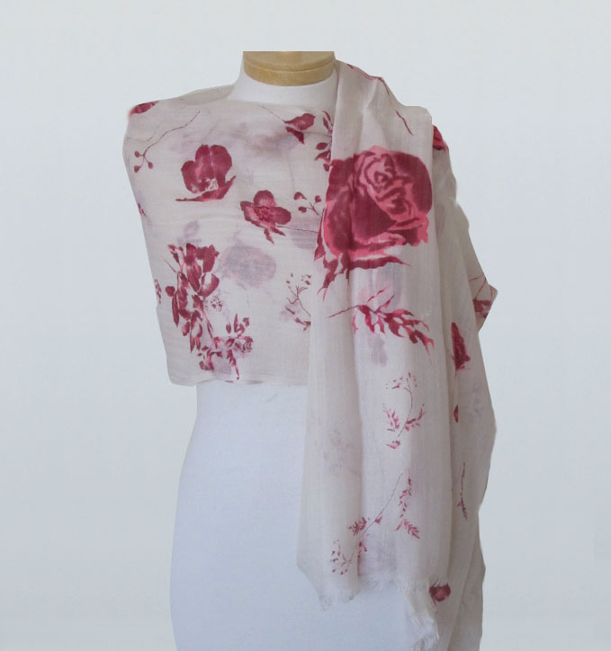 Rose-Flower-Cashmere-and-Silk-Shawl - Pashmina Passion